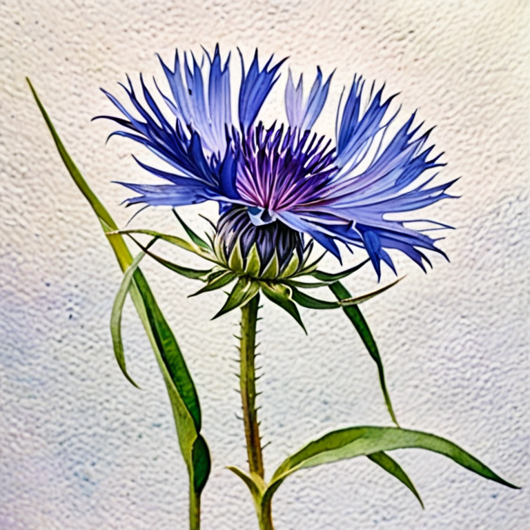 purple cornflower, watercolor drawing, simple pale colors