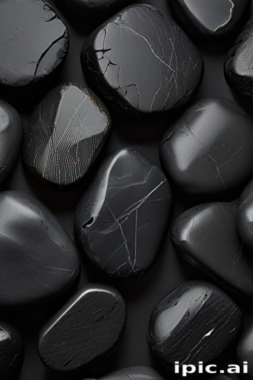 Smooth, Polished Black Stones Displaying Unique Textures and Patterns ...