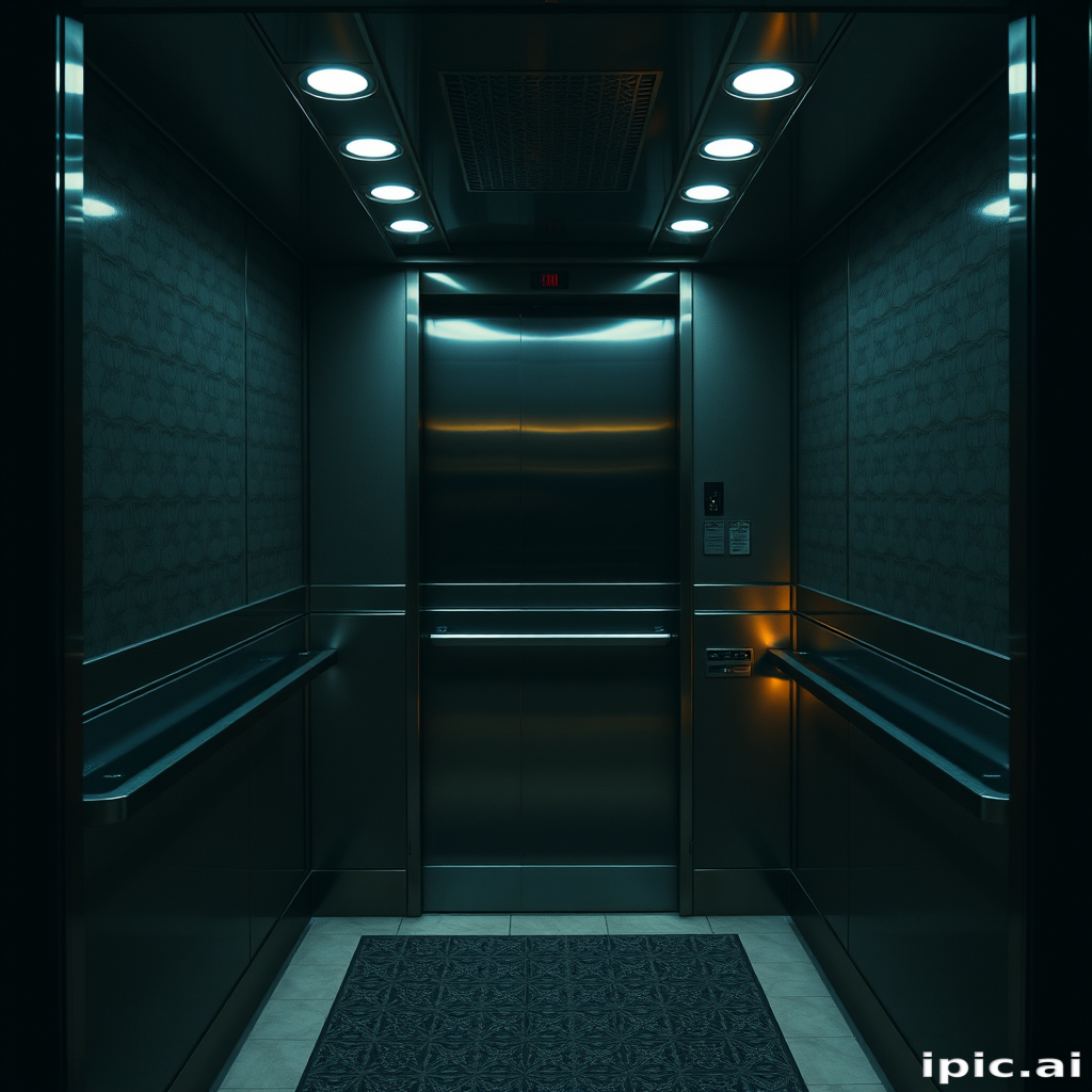 A Dimly Lit Elevator Interior with Modern Design and Subtle Lighting.