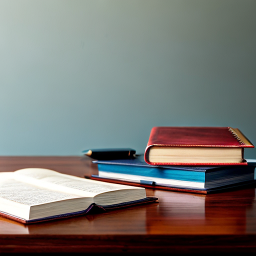 Books on a study table along with pen and writing pad