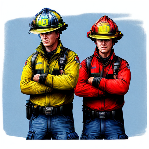 2 firefighters fighting fire digital art