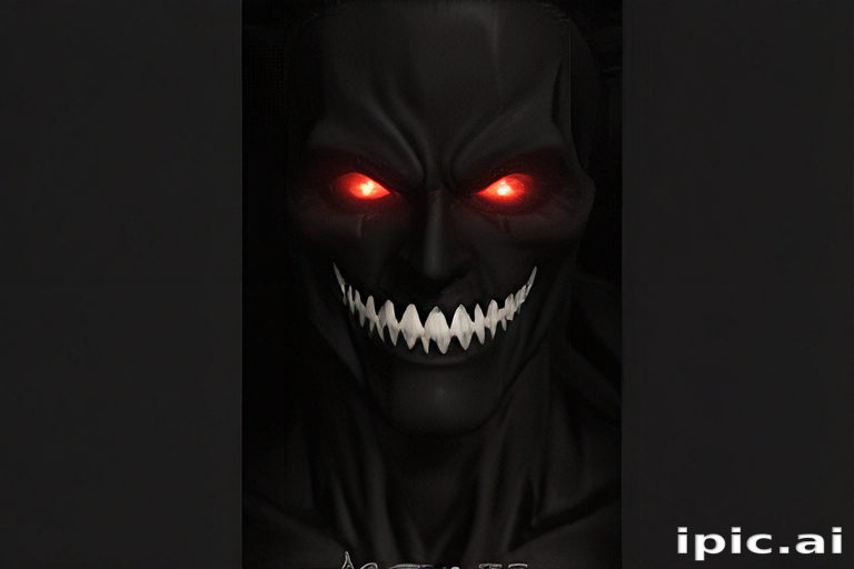 Terrifying Dark Figure with Glowing Red Eyes and Sharp Teeth