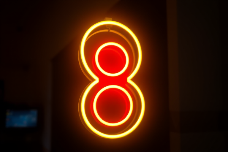 Brightly Lit Neon Number Eight Sign Glowing in a Dimly Lit Room