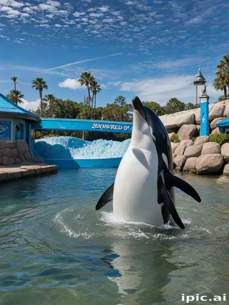 A Playful Dolphin Leaps Gracefully in a Sunny SeaWorld Setting.