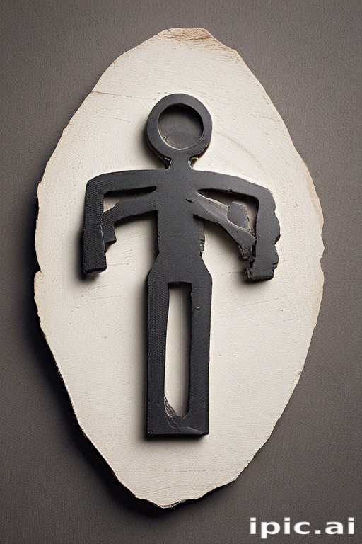 Abstract Metal Figure on a Textured Oval Background with Natural Elements