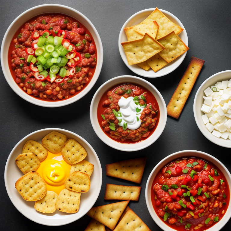 Delicious Spread of Chili, Crackers, and Toppings for a Cozy Meal