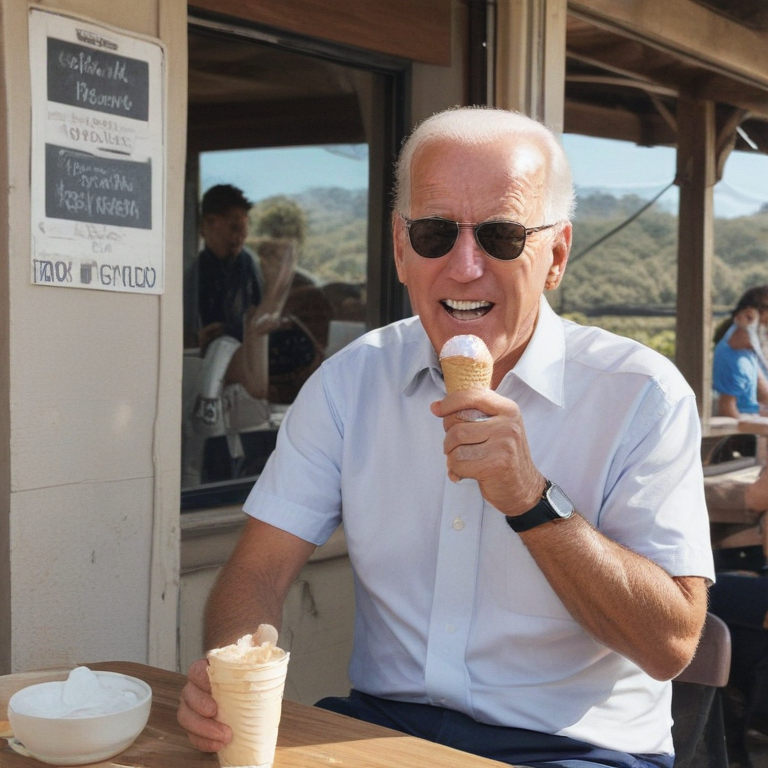 Joe Biden eating ice cream in Bolinas, ca.