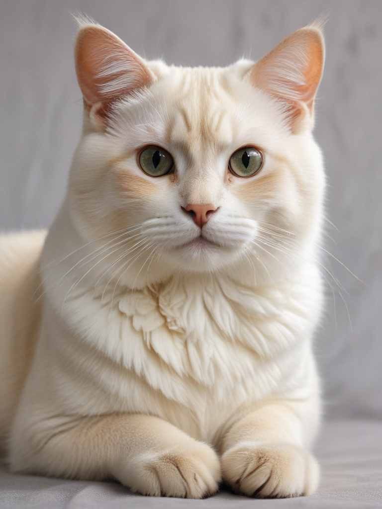 Beautiful Cream-Colored Cat with Striking Green Eyes and Fluffy Fur