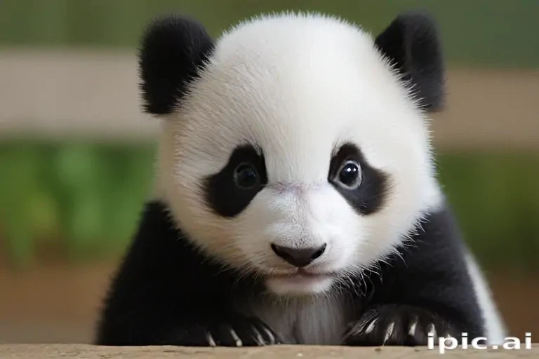 A Cute Baby Panda Curiously Exploring Its Environment with Adorable Eyes.