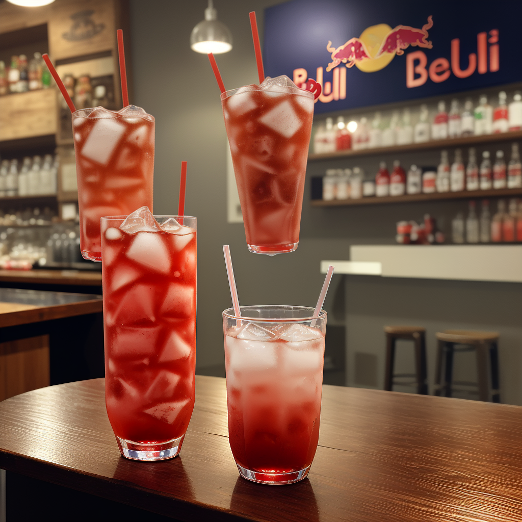 Refreshing Red Beverages with Ice and Straws at a Cozy Bar Setting