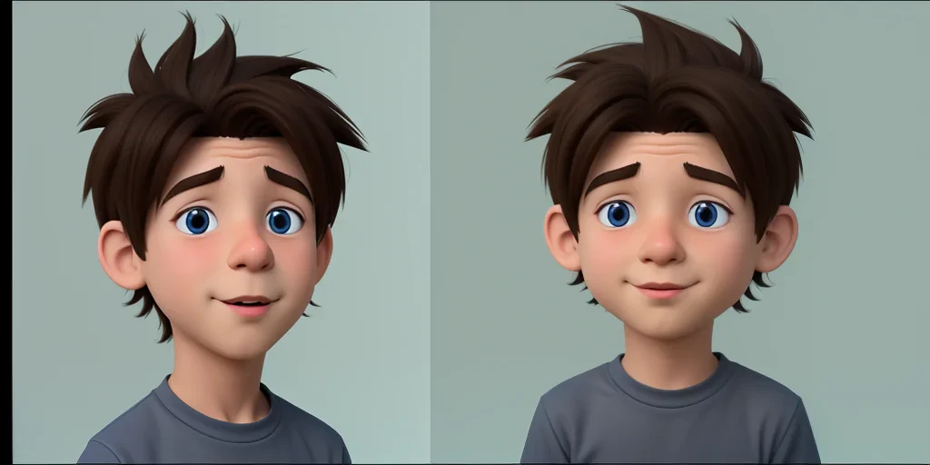Charming Animated Character with Messy Hair and Expressive Blue Eyes