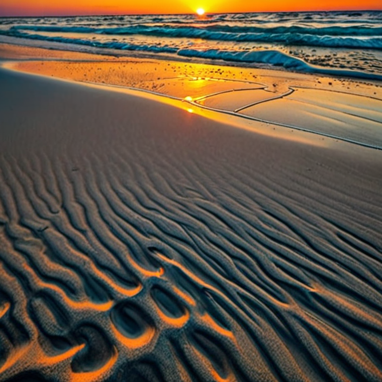 Colourful Sunset by the ocean on the sand