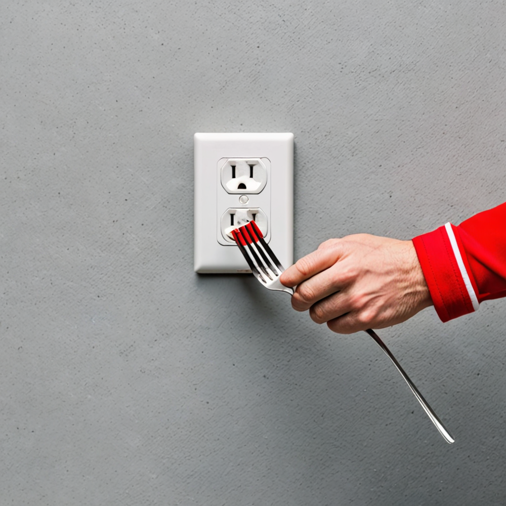 mario nintendo with a fork in an outlet