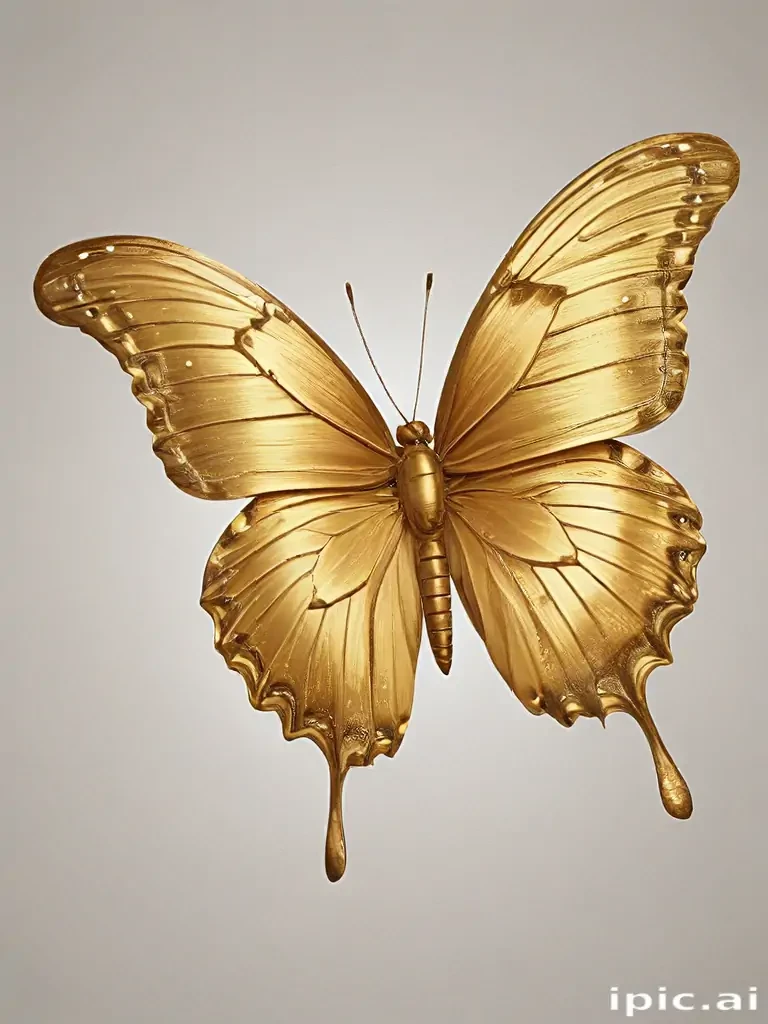 Elegant Golden Butterfly with Intricate Wings and Dripping Details