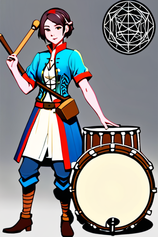 full body human female dnd style bard with bright clothing, short hair ...