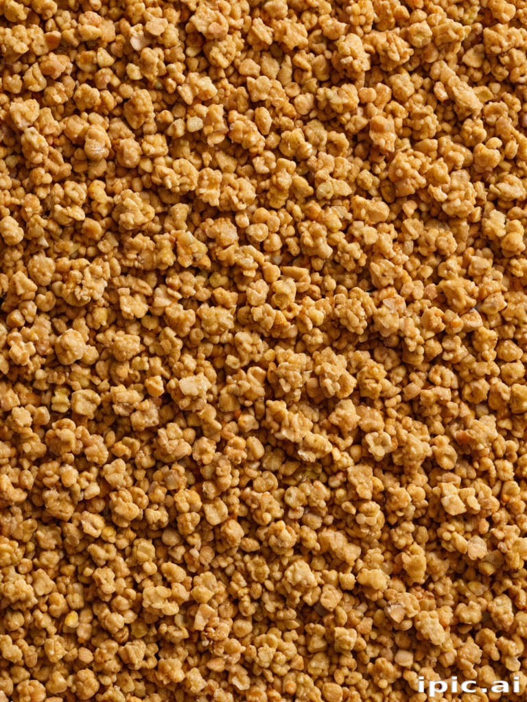 Close-Up View of Golden-Brown Granules with a Textured Surface