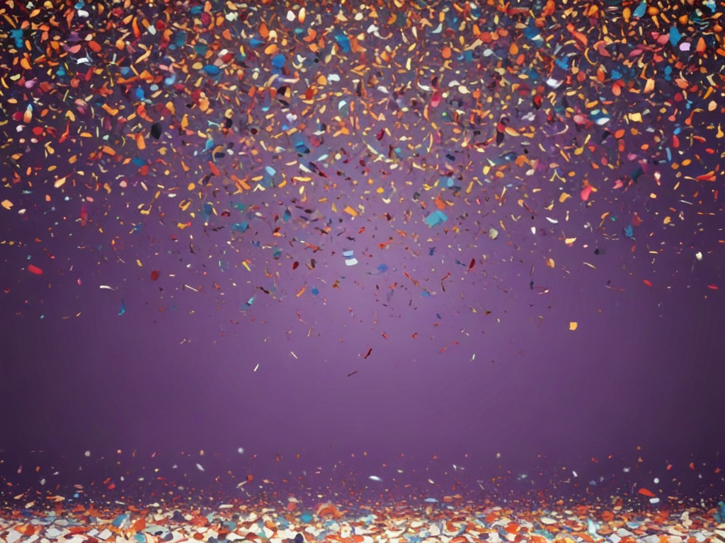 Colorful Confetti Falling Gracefully Against a Vibrant Purple Background
