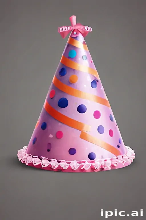 A Colorful Birthday Party Hat with Polka Dots and Decorative Ribbon.