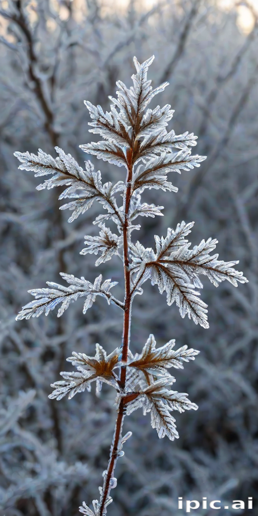 Delicate Frost-Studded Leaves Glimmering in the Morning Winter Light
