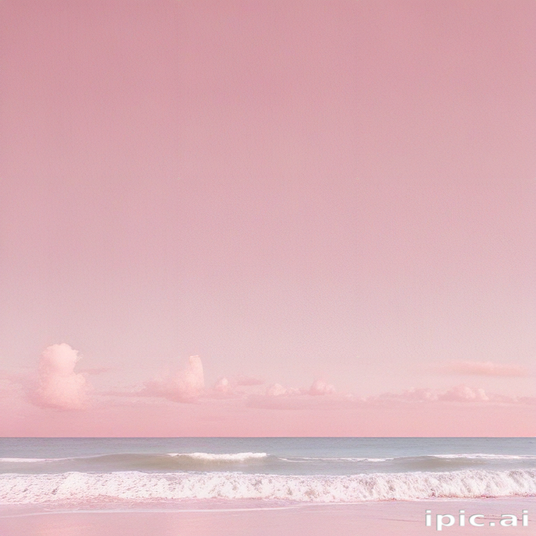 Serene Pink Seascape at Sunset with Gentle Waves and Soft Clouds