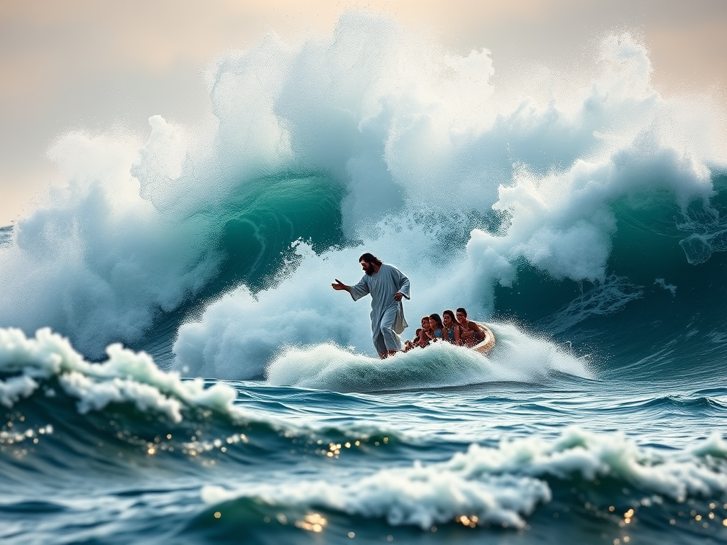 An Inspiring Scene of Calm Amidst Turbulent Waves and Stormy Seas