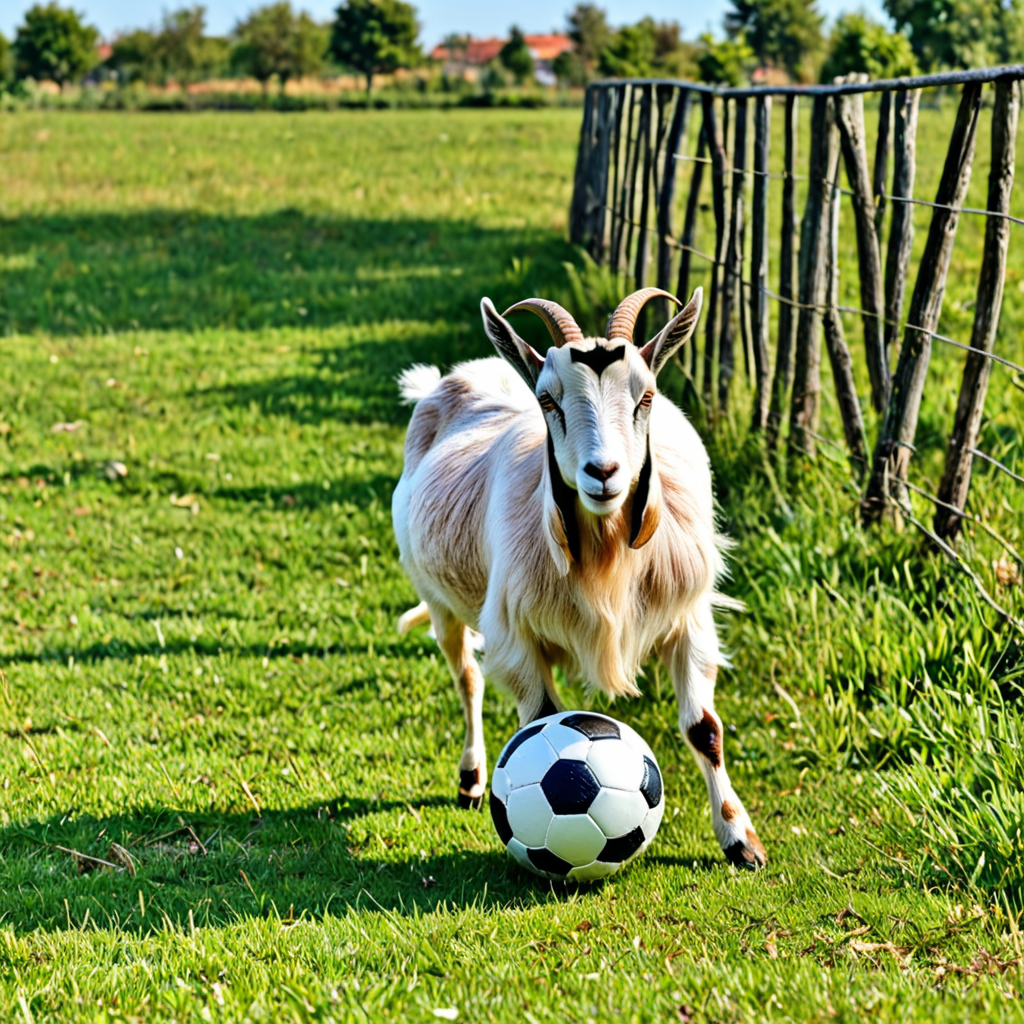 a goat human playing football