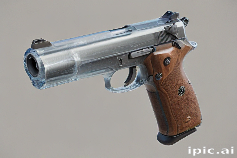 A Detailed Close-Up View of a Silver and Brown Handgun Model.
