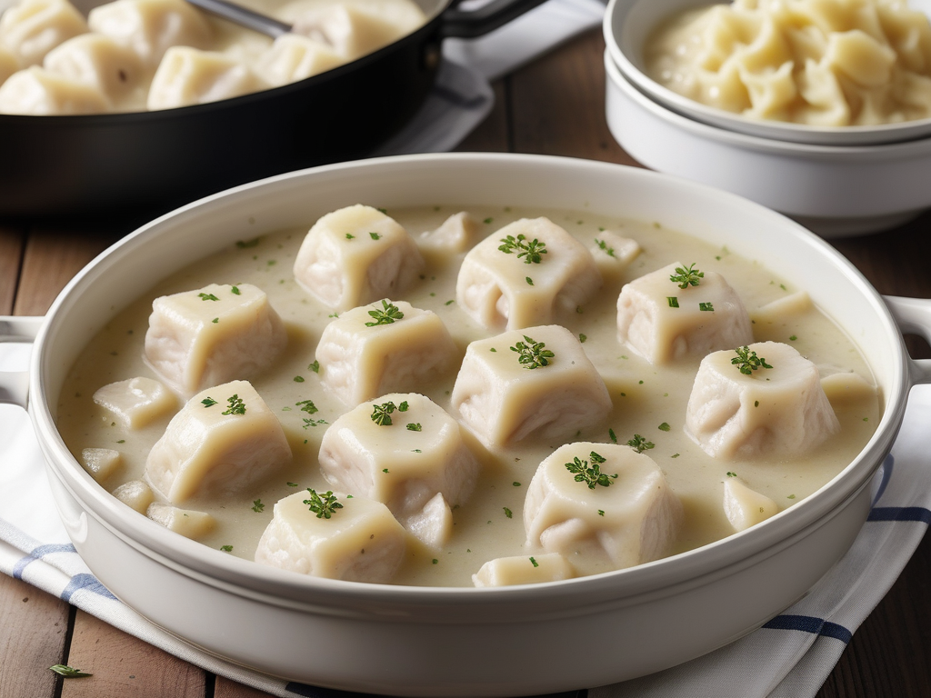 Delicious Homemade Dumplings Served in Creamy Sauce with Fresh Herbs ...