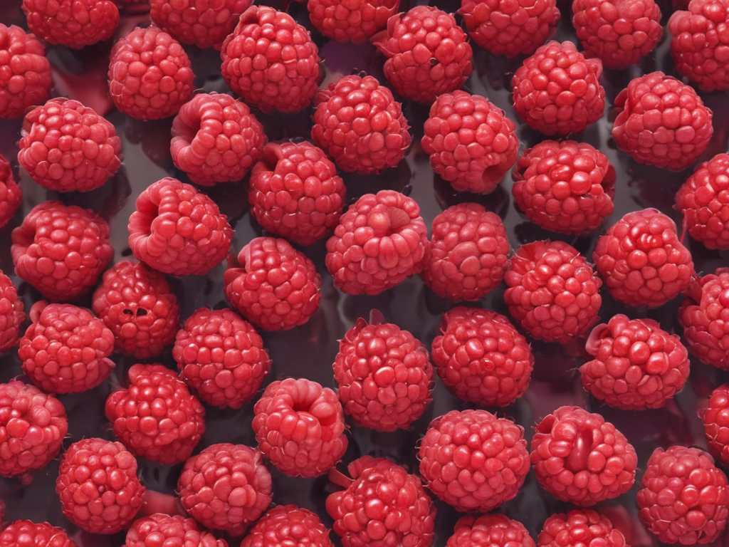 A Vibrant Display of Fresh Ripe Raspberries on a Dark Surface.