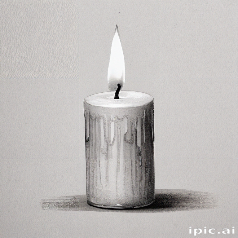 A Single Candle with a Flickering Flame and Wax Dripping Downside.