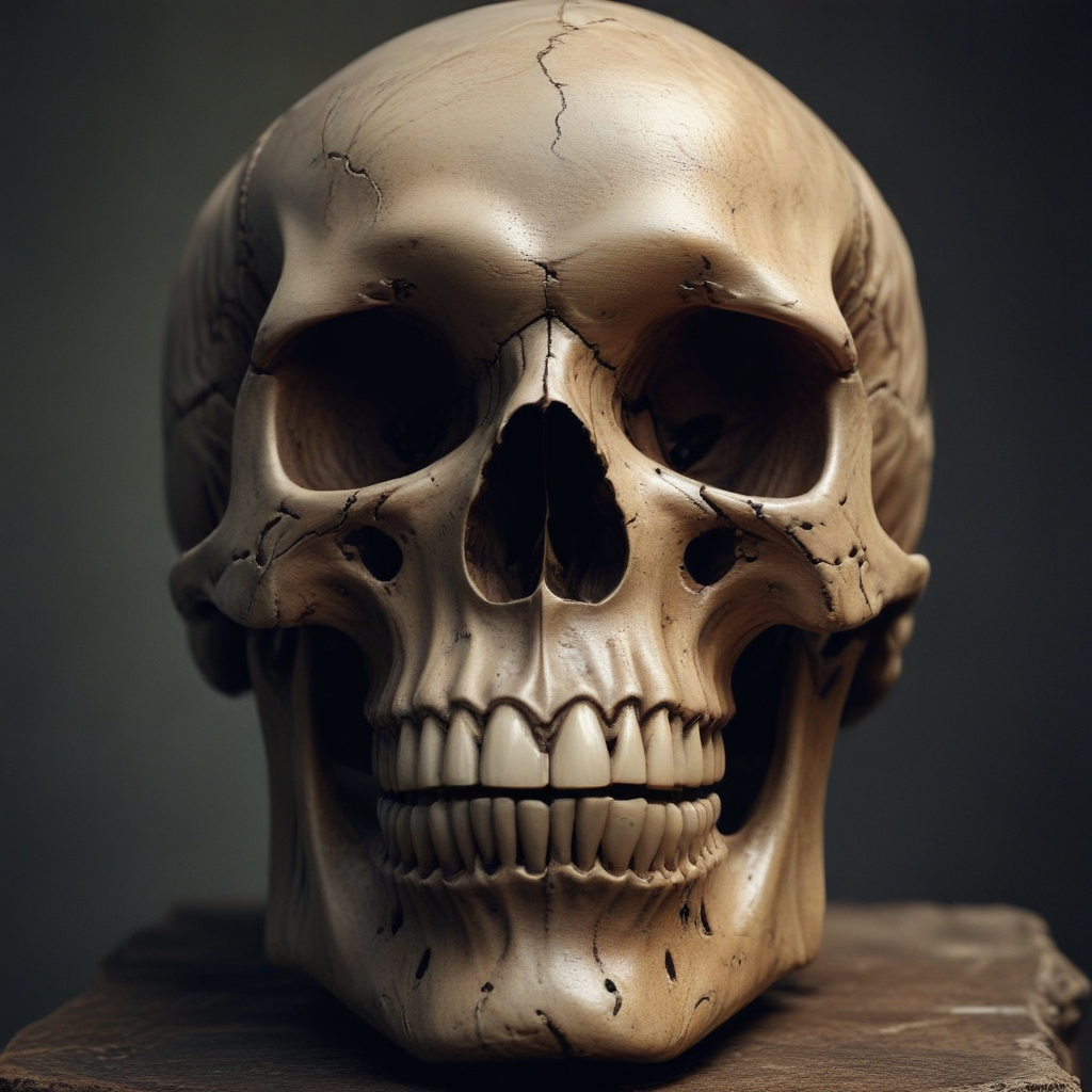 A Detailed Close-Up of a Realistic Human Skull on Display