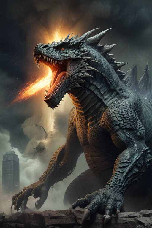 a dragon fighting godzilla