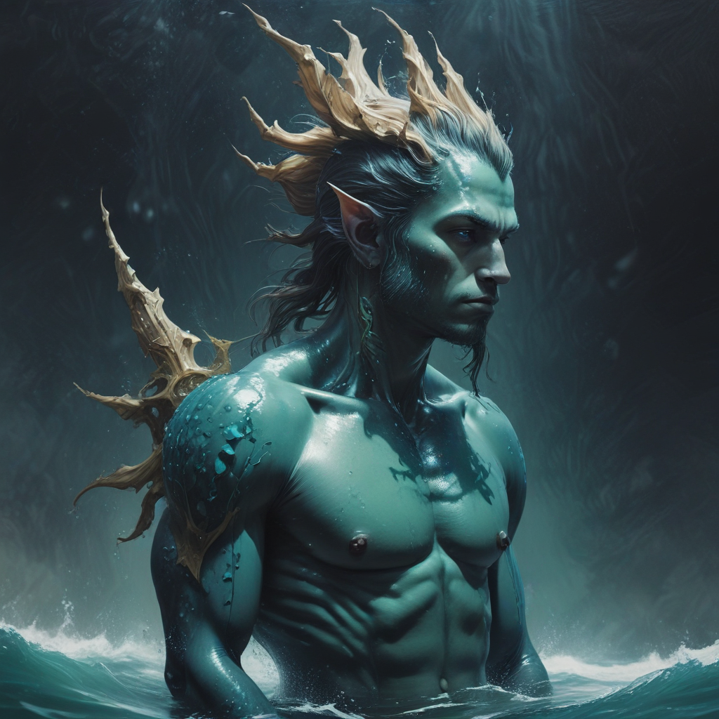 Realistic sci-fi painting of some merfolk of the Pearl Trident
