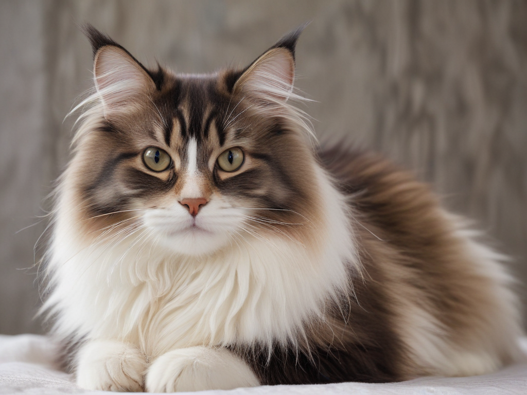 Majestic Long-Haired Cat Relaxing Gracefully on a Soft Surface