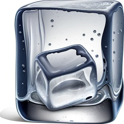 Shimmering Ice Cubes with Bubbles Reflecting Light in a Cool Setting