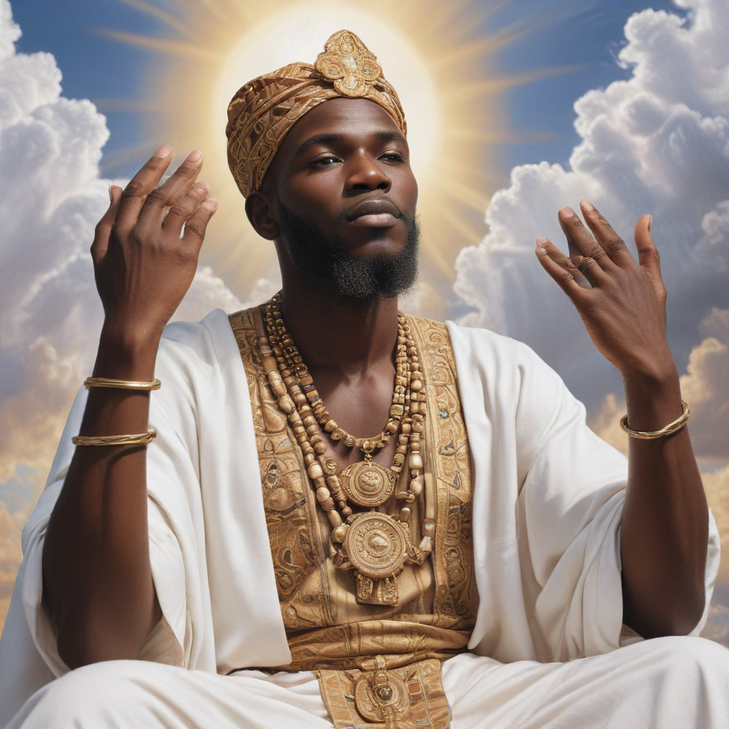 african god consulting the oracle in heaven