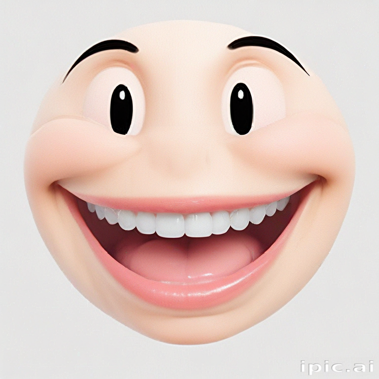 A Playful Cartoon Face with a Big Smile and Bright Eyes