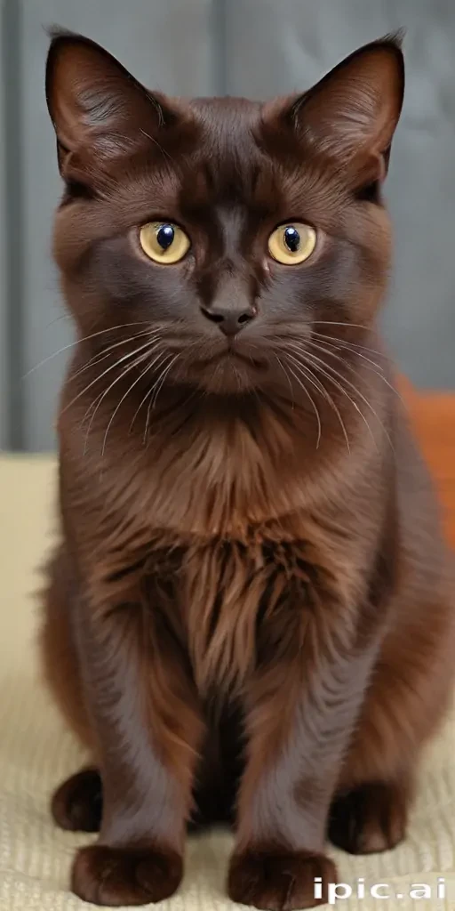 A Beautiful Chocolate Brown Cat with Captivating Yellow Eyes Sitting ...