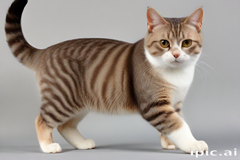 Adorable Cat with Striped Fur Strutting Confidently Against a Gray ...