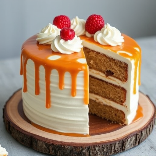 Deliciously Decadent Layered Cake with Creamy Frosting and Fresh Berries.