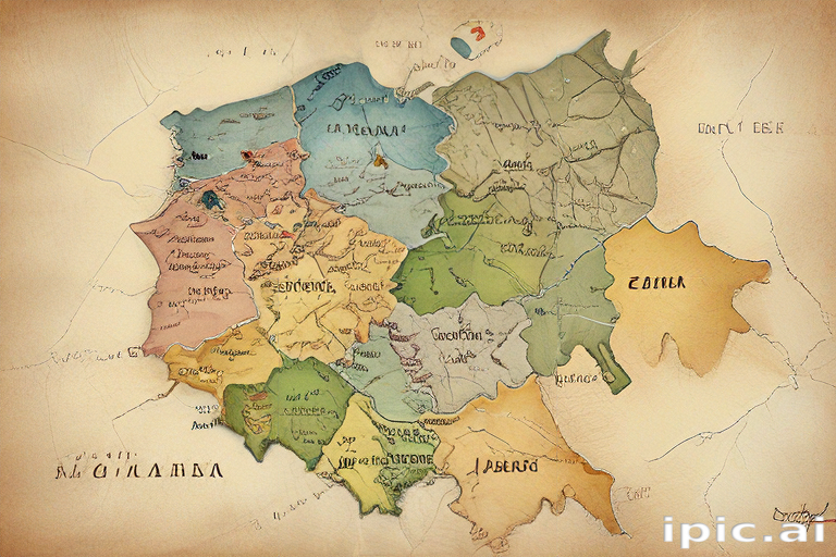 Detailed Historical Map Highlighting Regions and Boundaries of a ...