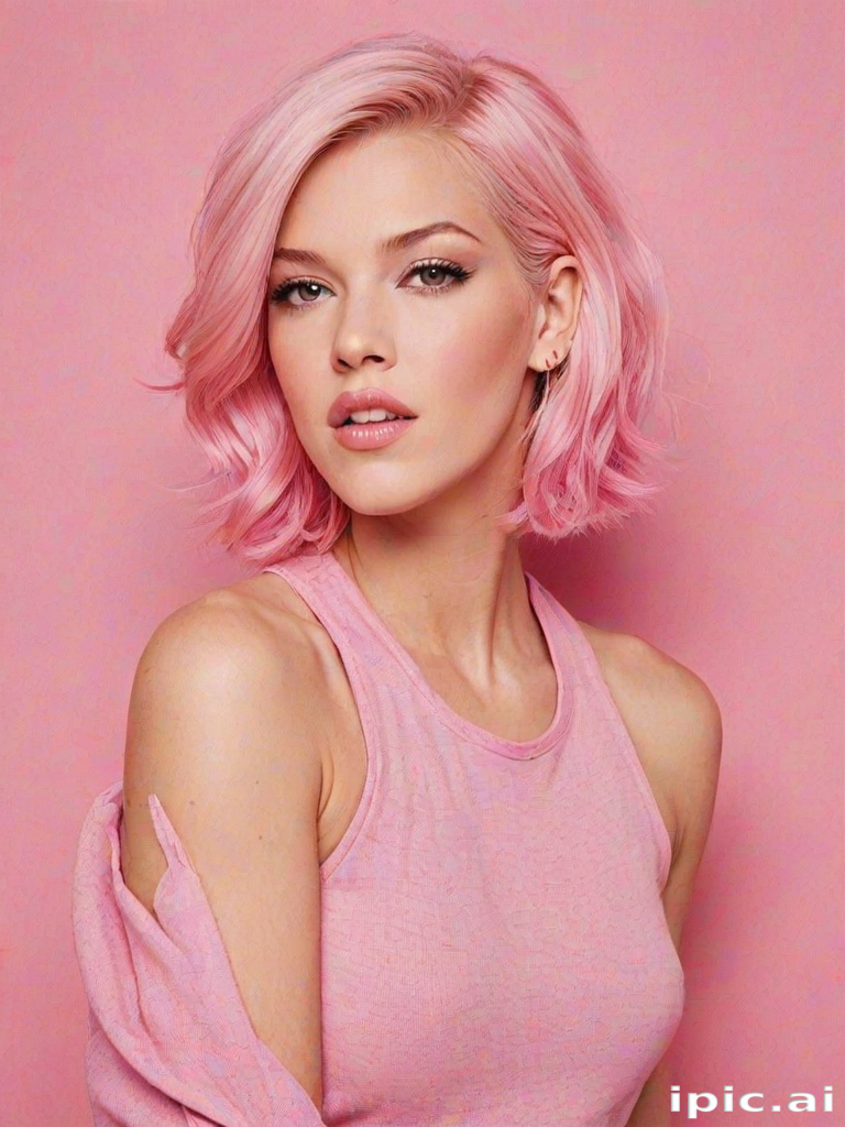 Portrait of a Young Woman with Stylish Pink Hair Against a Soft Pink ...
