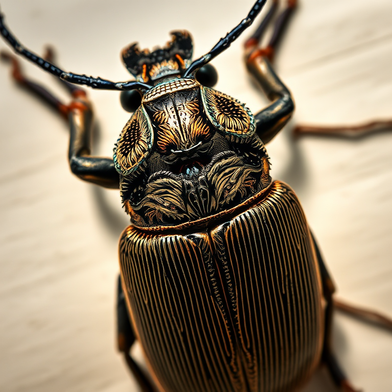 macro shot of an intricate beetle illustration, focus on detailed ...