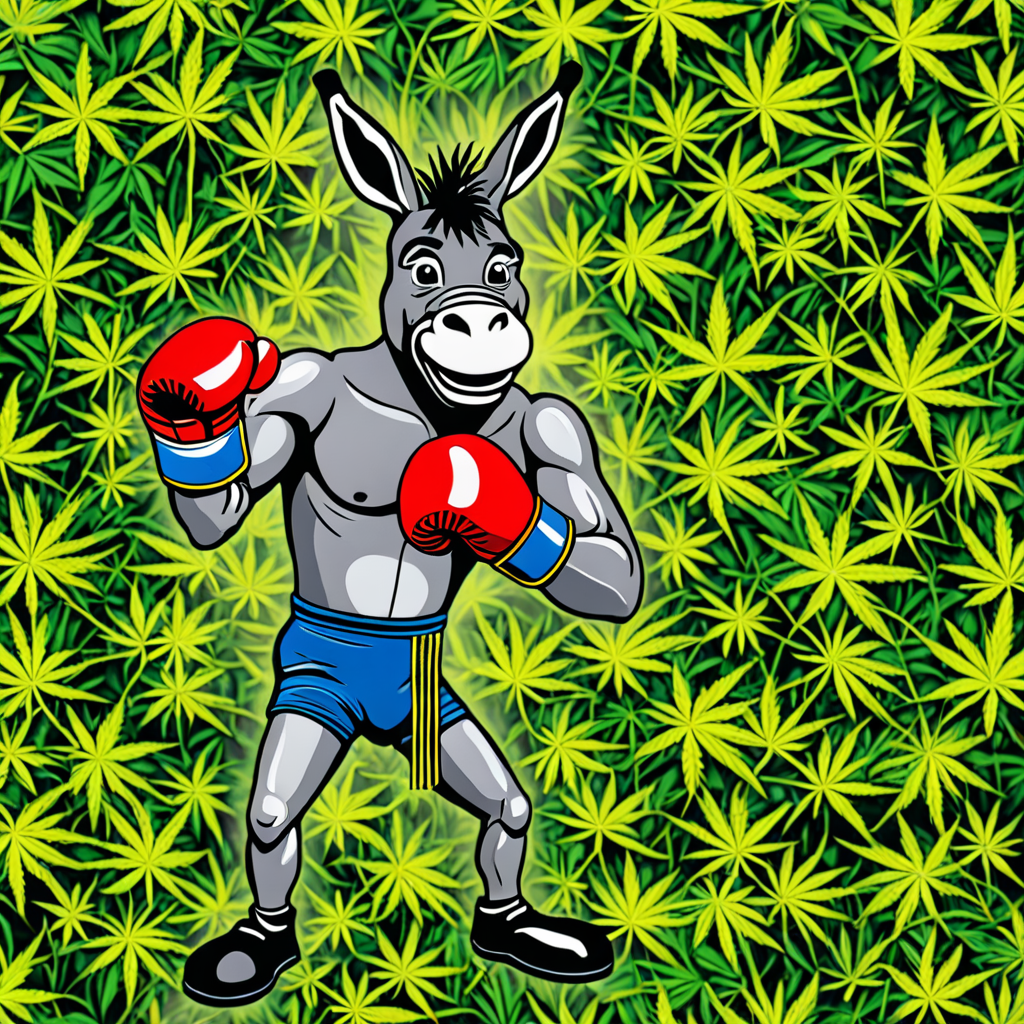 donkey boxing high on weed, Kenny Scharf style, high resolution