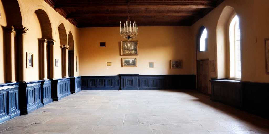 An empty medieval museum room.