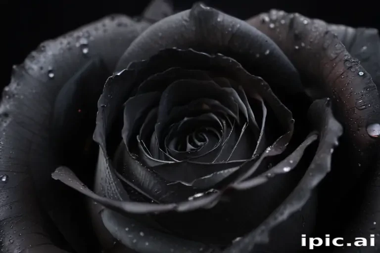 Captivating Close-Up of a Mystical Black Rose Adorned with Dewdrops