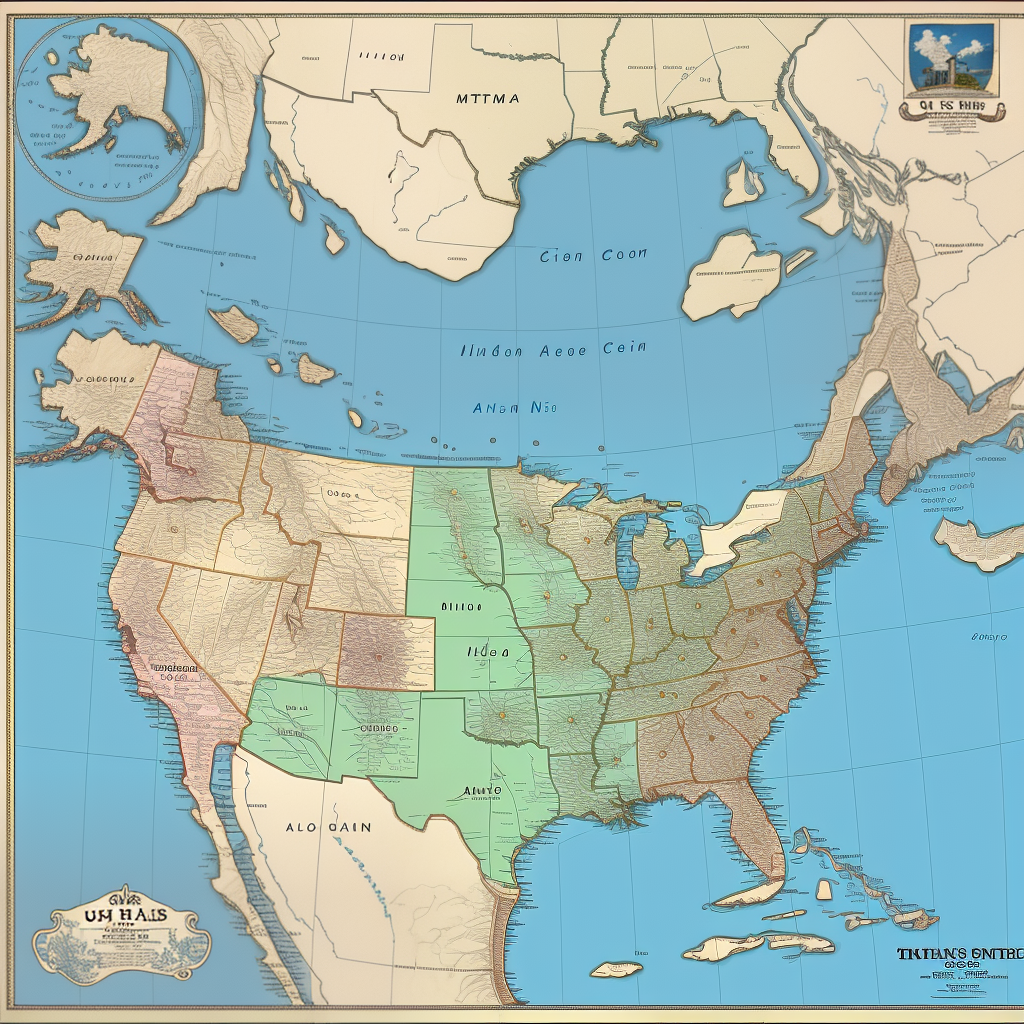Historical Map of North America Highlighting Various Regions and ...