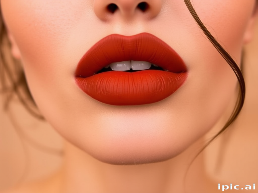 Close-Up of Bold Red Lips Highlighting Glossy Finish and Smooth Texture