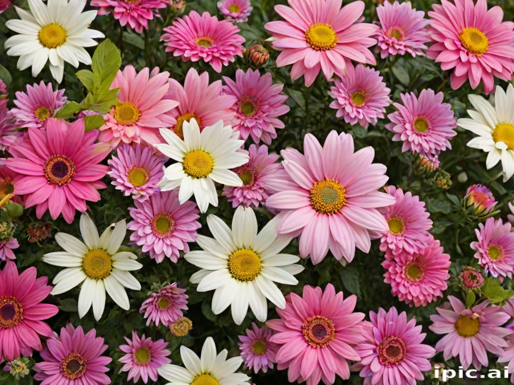 A Vibrant Display of Colorful Daisies in Full Bloom in Springtime.