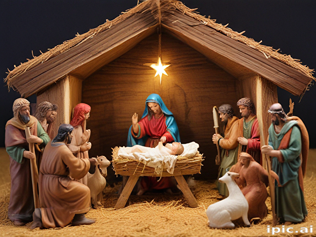 A Nativity Scene Depicting the Birth of Jesus in a Stable Setting.